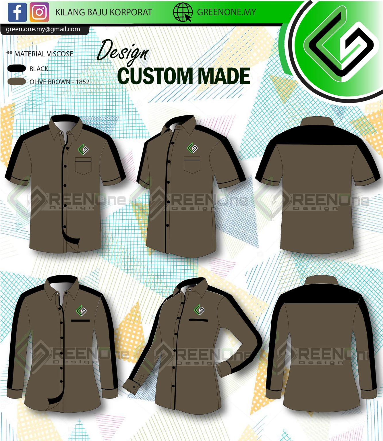 Baju Korporat Custom Made - GREEN ONE EMBROIDERY DESIGN (SA0245350-D)