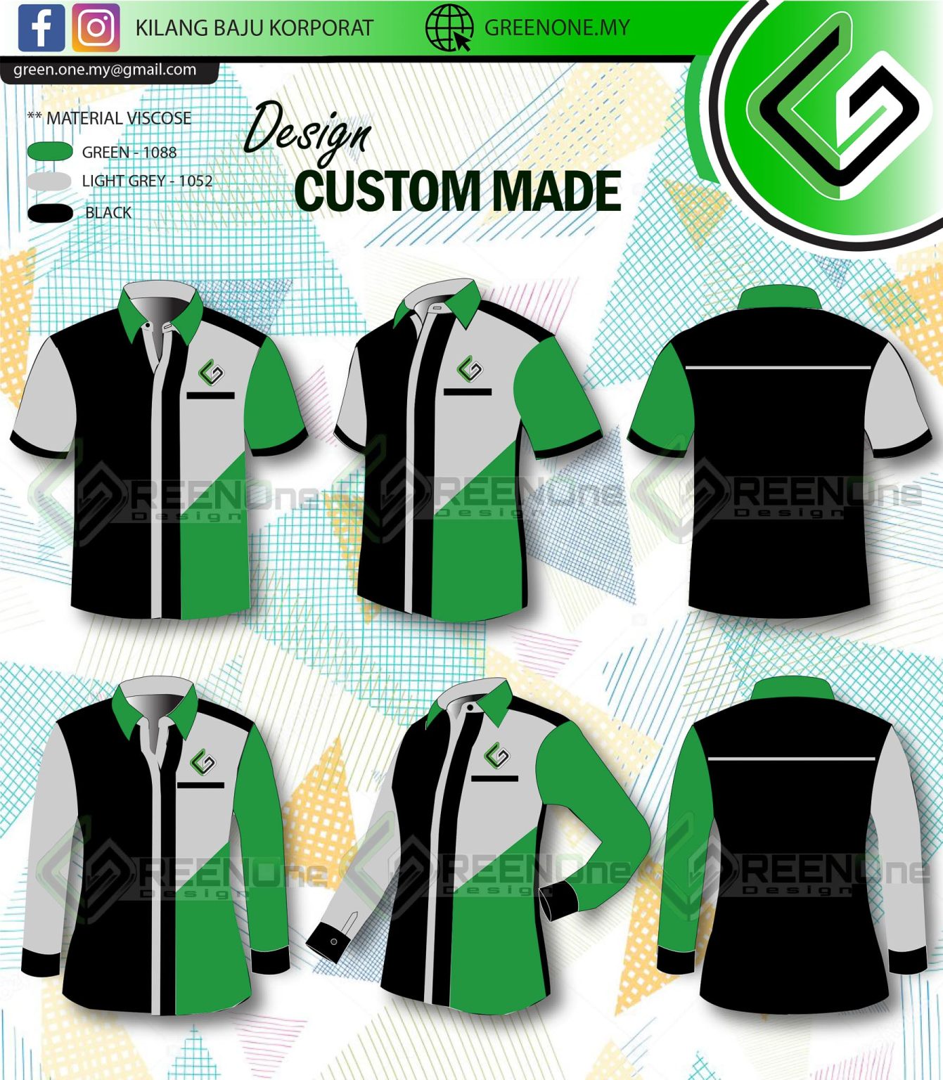 Baju Korporat Custom Made - GREEN ONE EMBROIDERY DESIGN (SA0245350-D)