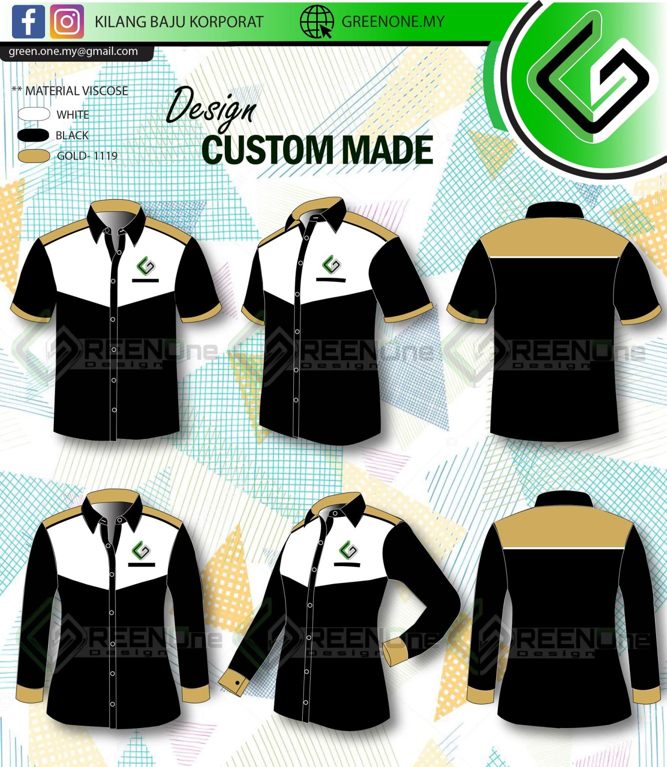 Baju Korporat Custom Made - GREEN ONE EMBROIDERY DESIGN (SA0245350-D)